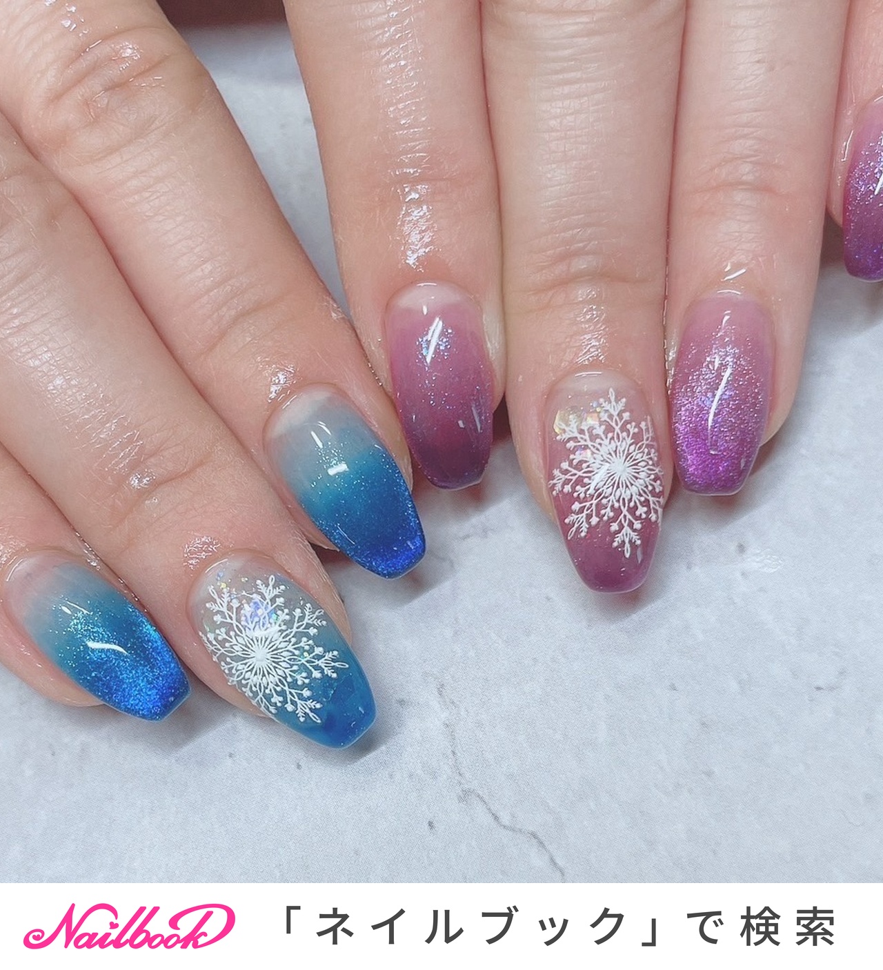冬/ハンド/グラデーション/マグネット/雪の結晶 - じゅ~のネイルデザイン[No.7806793]｜ネイルブック