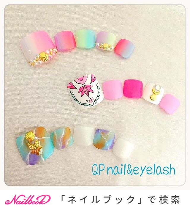 夏/オールシーズン/海/デート/フット - QP nail&eyelashのネイルデザイン[No.2171628]｜ネイルブック