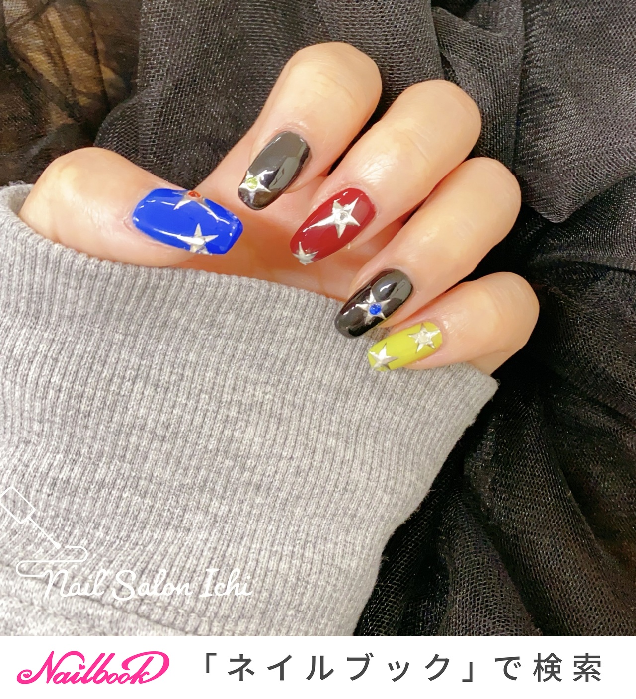 ハンド/星/ミディアム/コフィン/レッド - Nail Salon Ichi Toyamaのネイルデザイン[No.8777118]｜ネイルブック