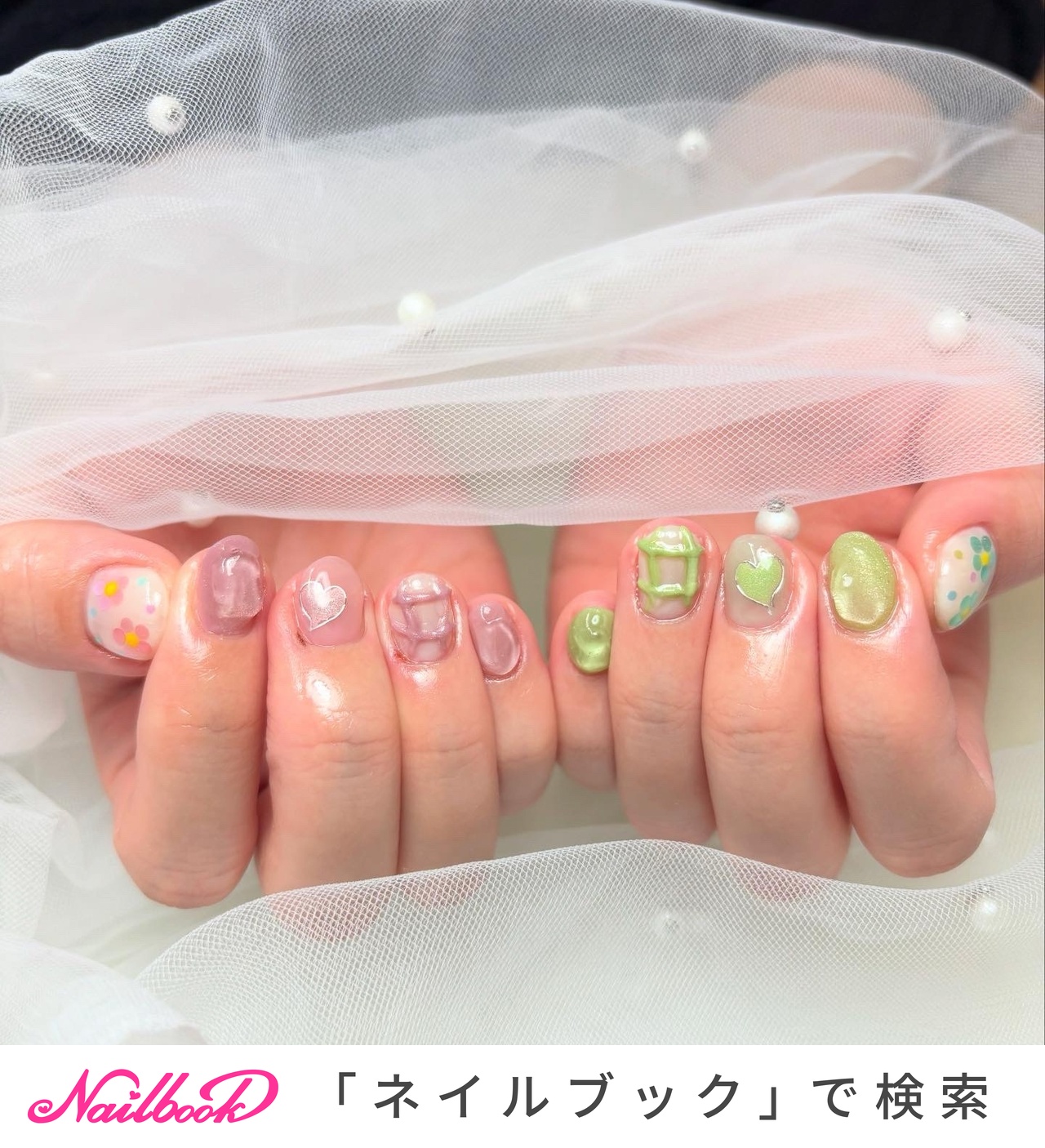 春/ハンド/ホログラム/フラワー/チェック - nail salon N×N Naoのネイルデザイン[No.9360544]｜ネイルブック