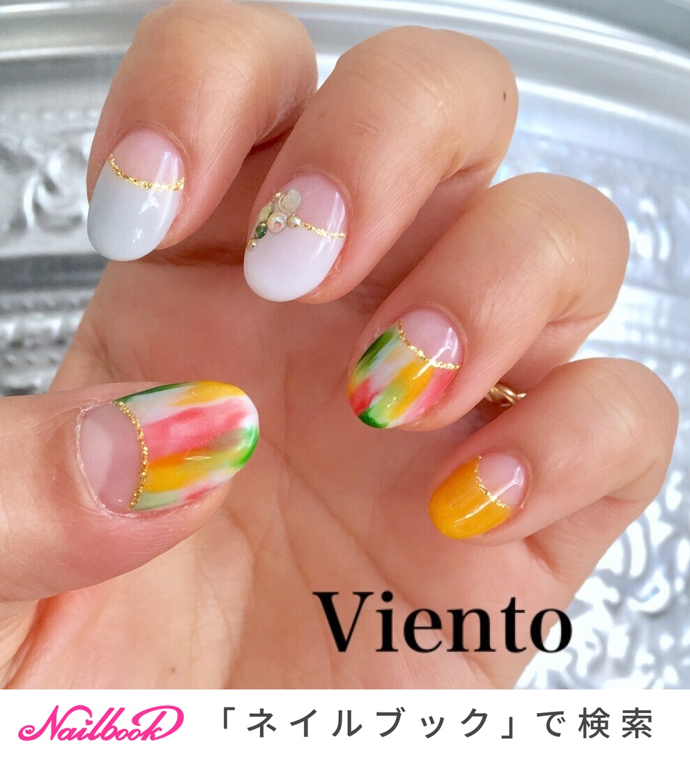 オールシーズン/旅行/浴衣/女子会/変形フレンチ - ヴィエントのネイルデザイン[No.2995124]｜ネイルブック