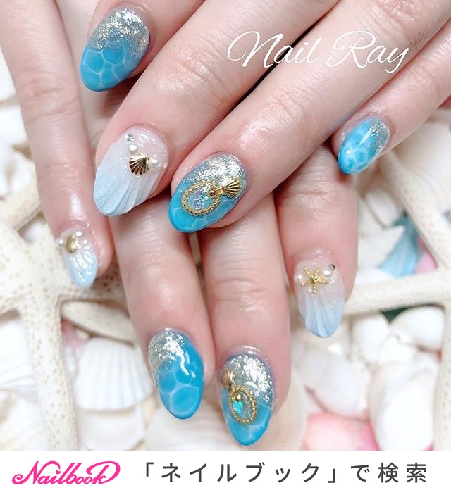 夏/海/リゾート/ハンド/たらしこみ - nail_ray.kanaのネイルデザイン[No.3140395]｜ネイルブック