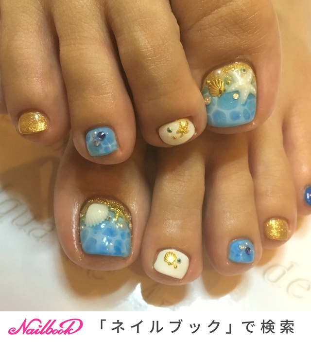 夏/海/リゾート/フット/ビジュー - nail salon HYGGE【ヒュッゲ】のネイルデザイン[No.1629115]｜ネイルブック