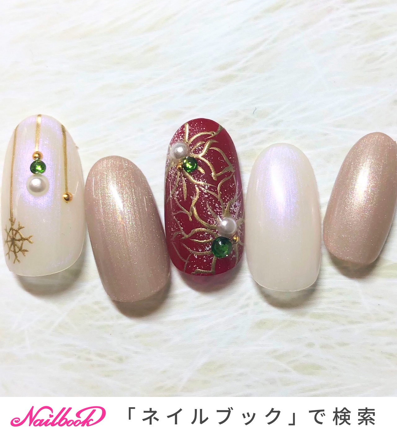 冬/お正月/クリスマス/ハンド/フラワー - boho_nails_collectionのネイルデザイン[No.3686712]｜ネイルブック