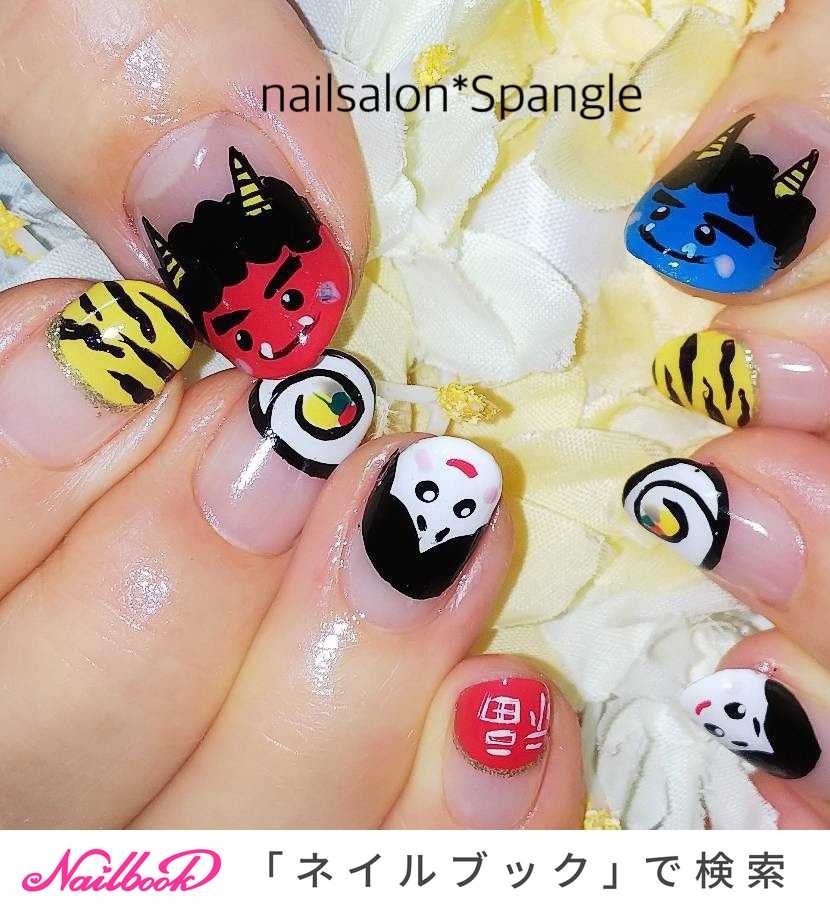 冬/ハンド/変形フレンチ/痛ネイル/キャラクター - スパングルのネイルデザイン[No.3920915]｜ネイルブック